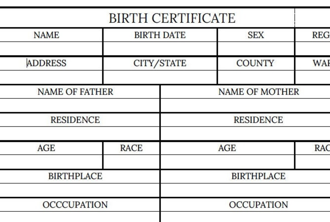 Fillable Birth Certificate for Ancestry Genealogy Research Printable - Etsy