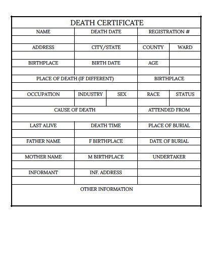 Fillable Death Certificate for Ancestry Genealogy Research - Printable ...