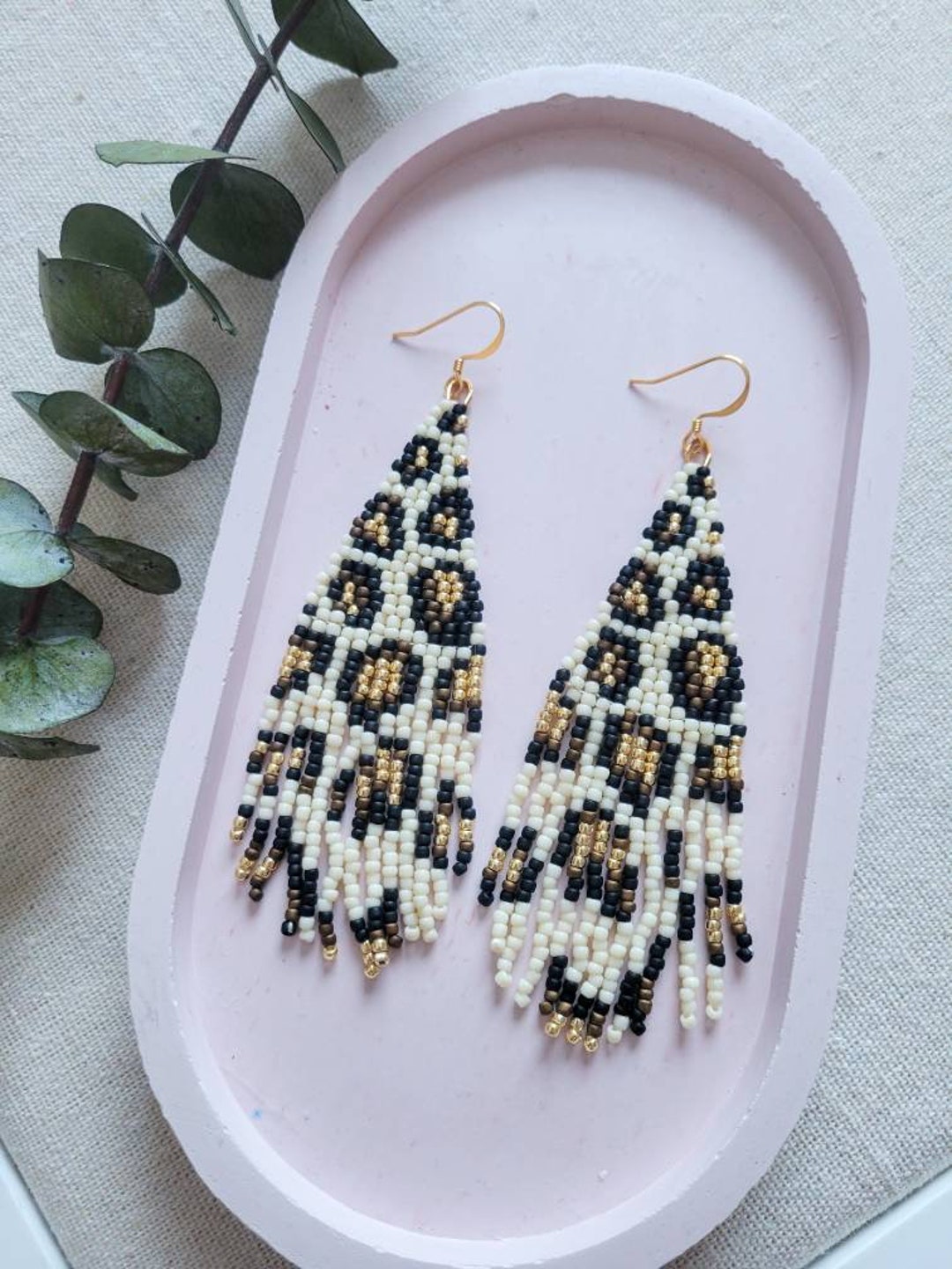 Leopard Print Seed Bead Earrings, Cheetah Print Beaded Earrings, Animal ...