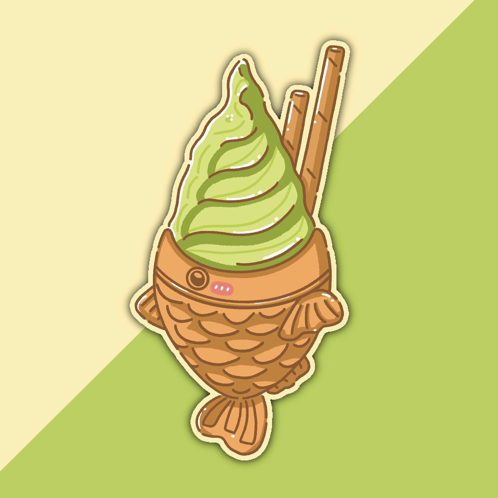 Matcha Taiyaki Ice Cream Sticker~ - Etsy