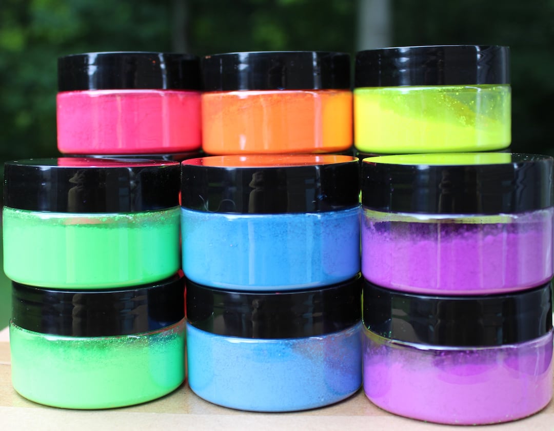 Neon Pigment Powder Fluorescent Mica Pink, Orange, Yellow, Green, Blue ...