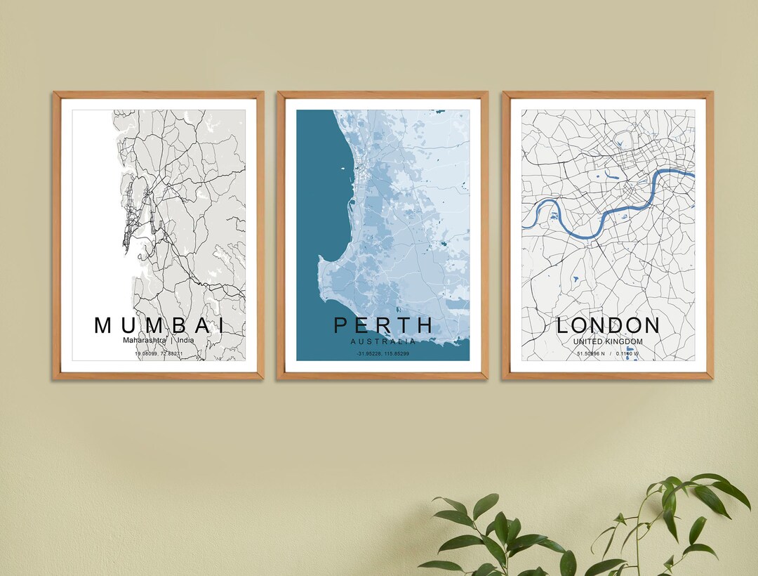 Personalized Map Print, Set of 3 Maps, Map Prints, Custom Locations ...