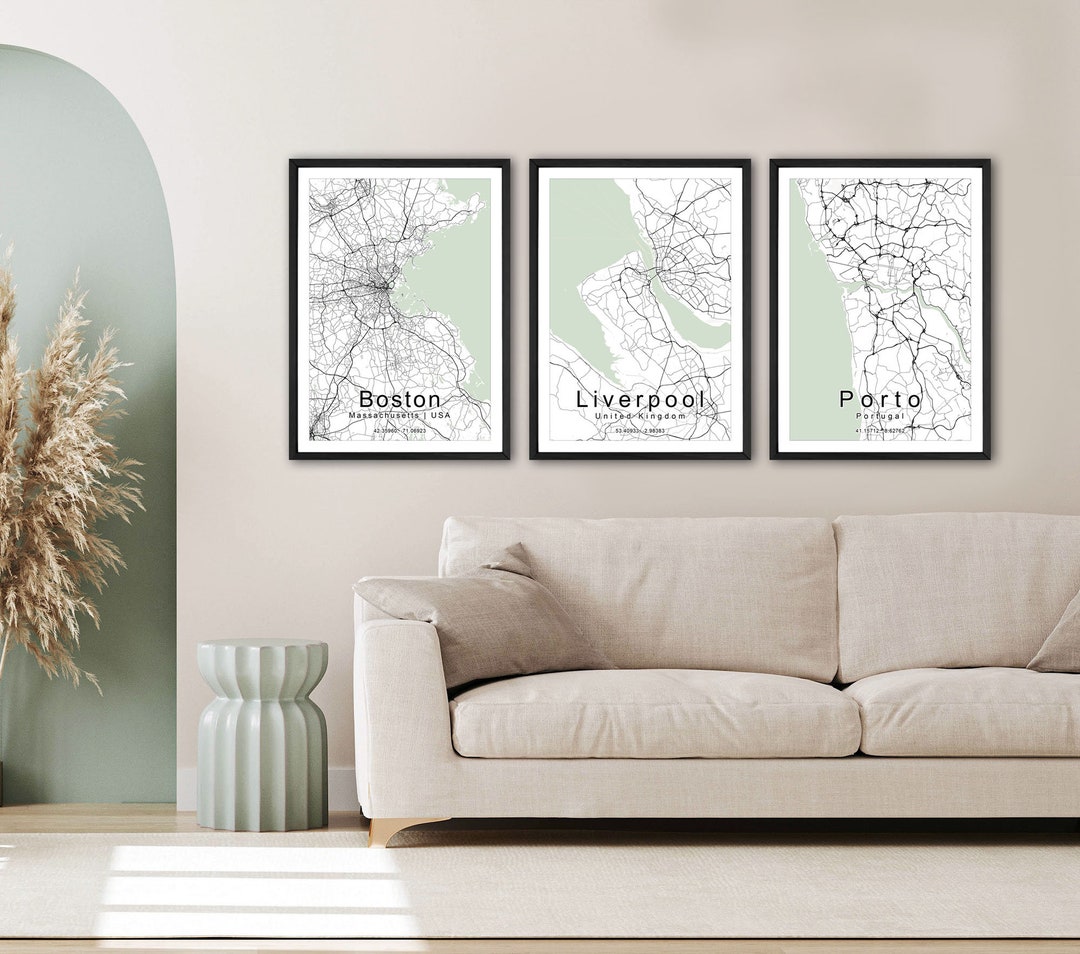 Personalized Map Print, Set of 3 Maps, Map Prints, Custom Locations ...
