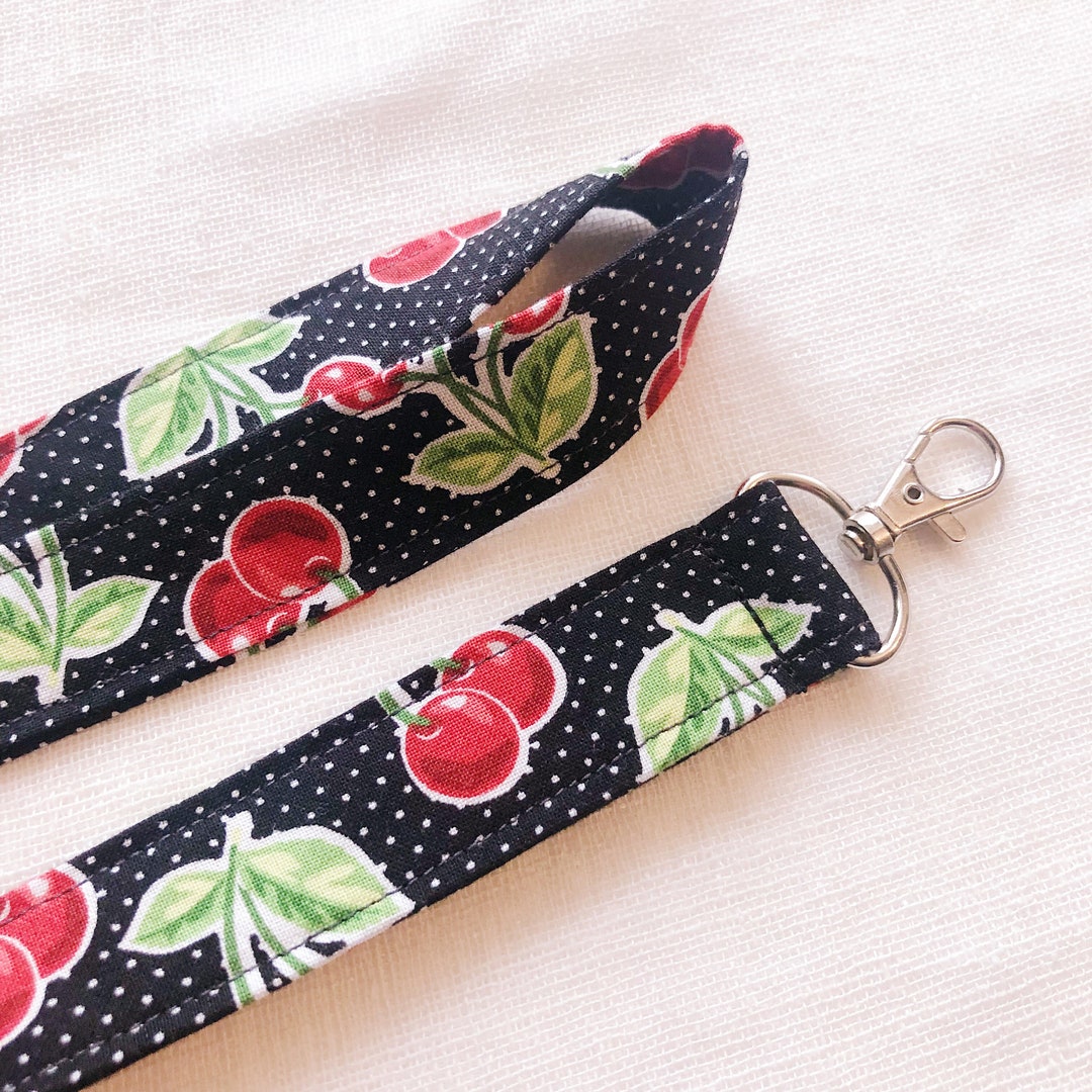Cherry Lanyard, Fabric, Fruit, Teacher, Handmade, Swivel Clasp, Badge ...