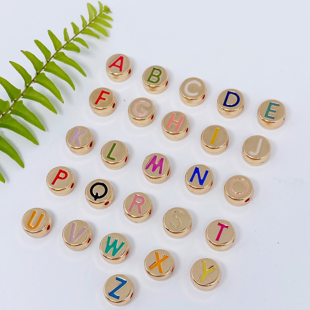 Enamel Gold Alphabet Letter Beads, Symbol Beads - 1 Pc,letter Beads for ...