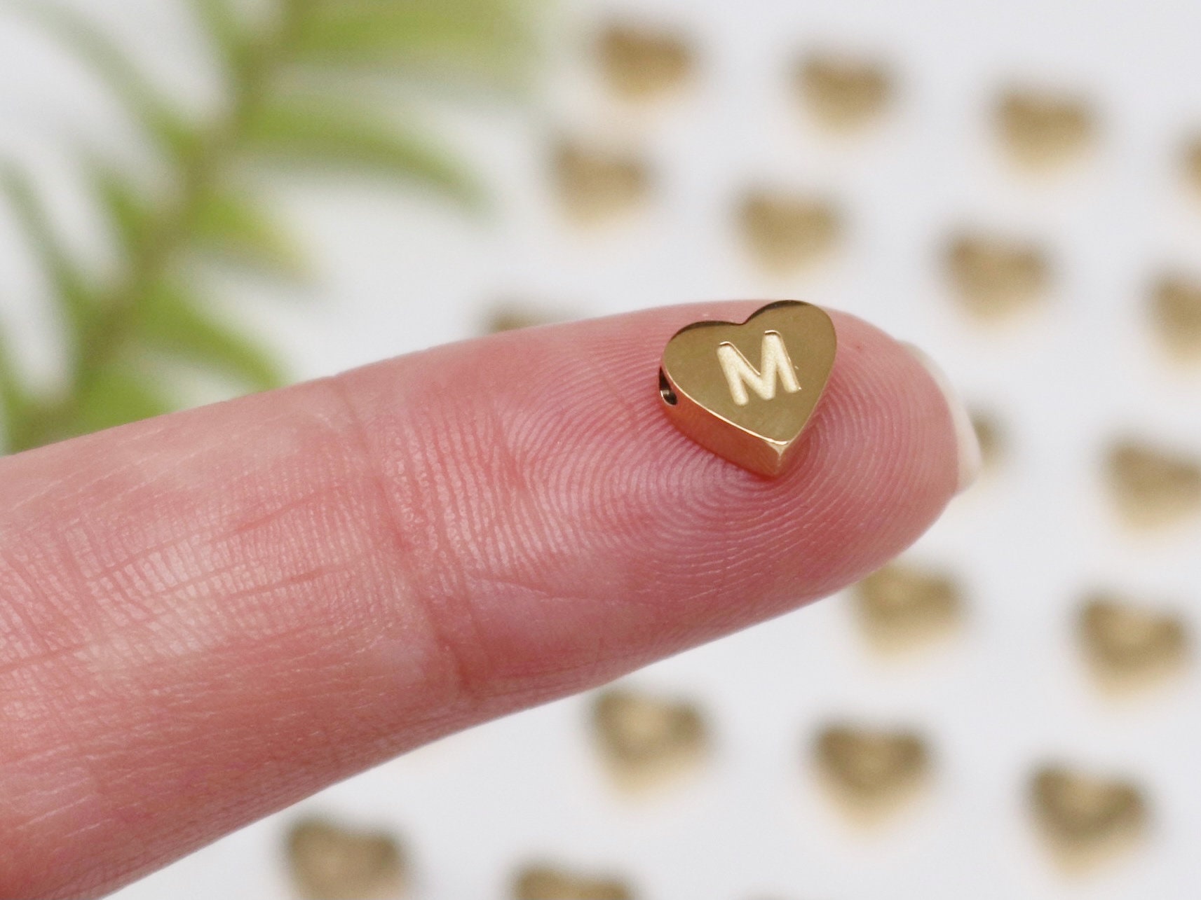 Gold Heart Initial Bead 14K Gold Letter Charm Stainless - Etsy