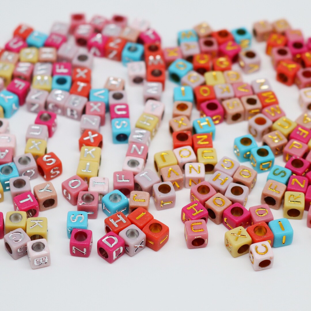 100 Multicolor Cube Alphabet Letter Beads, Multicolored Acrylic Square ...