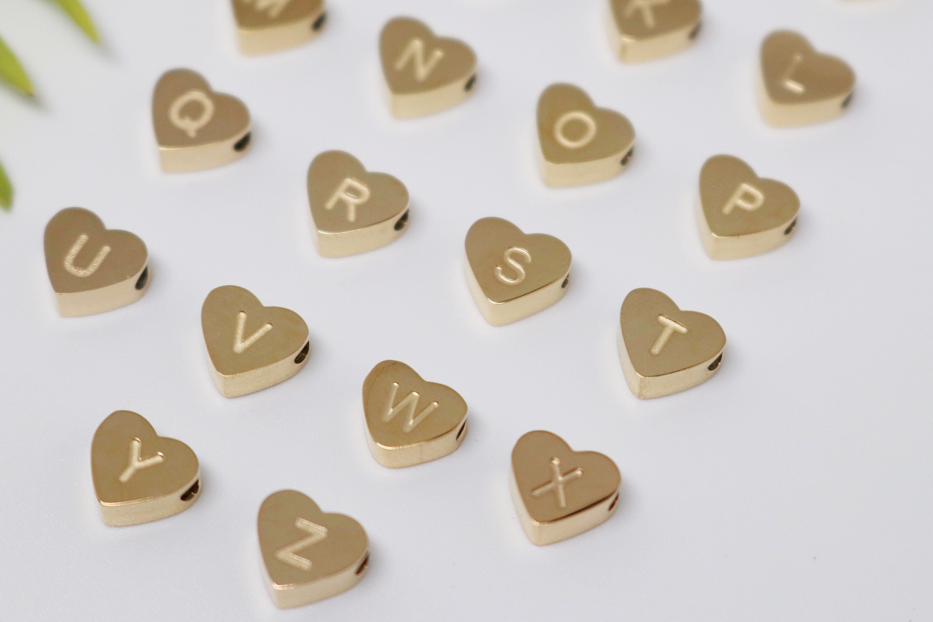 Gold Heart Initial Bead 14K Gold Letter Charm Stainless - Etsy