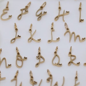 14K Gold Cursive Letter Charms, Stainless Steel Heart Alphabet Pendant ...