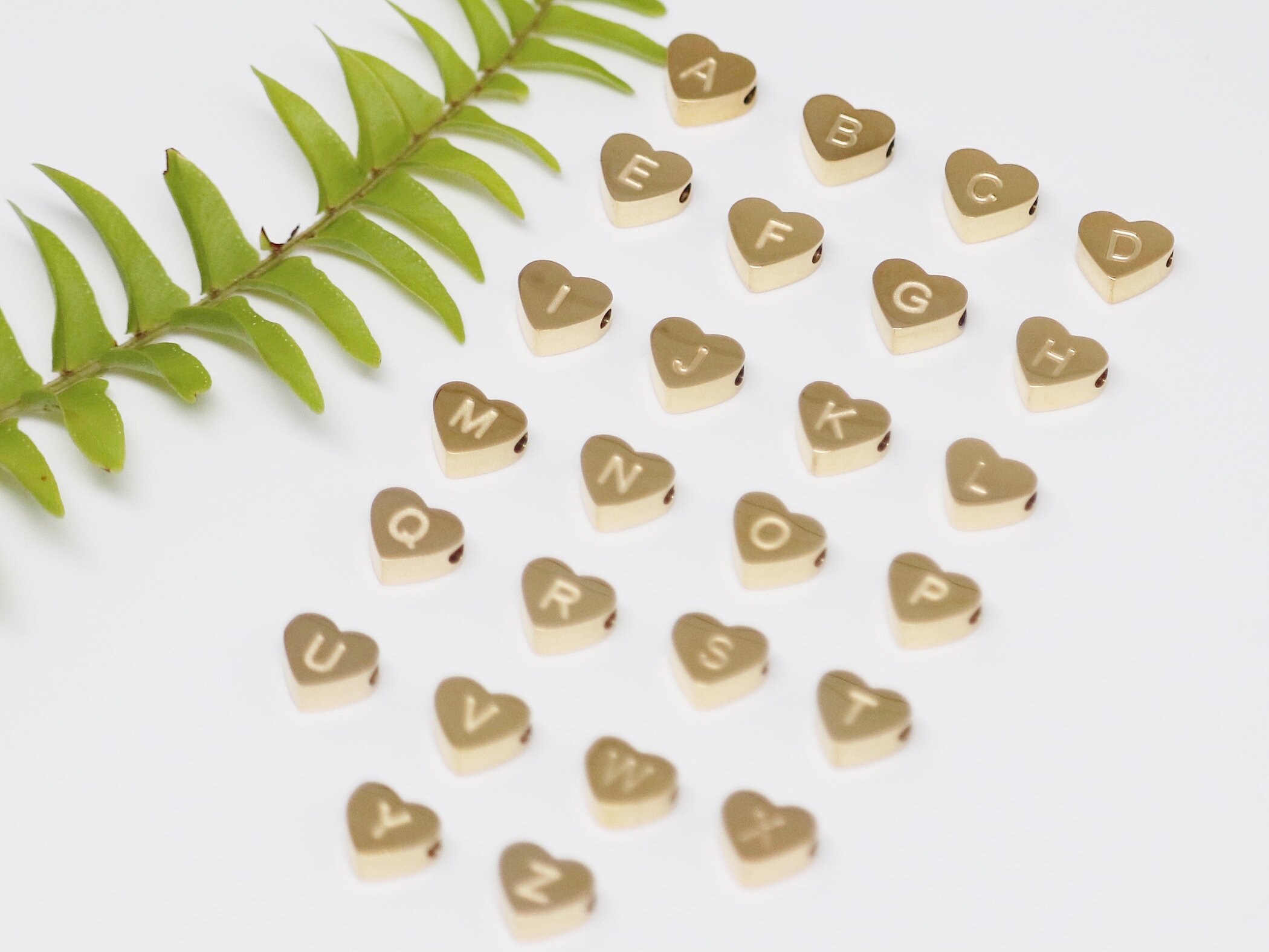 Gold Heart Initial Bead 14K Gold Letter Charm Stainless - Etsy