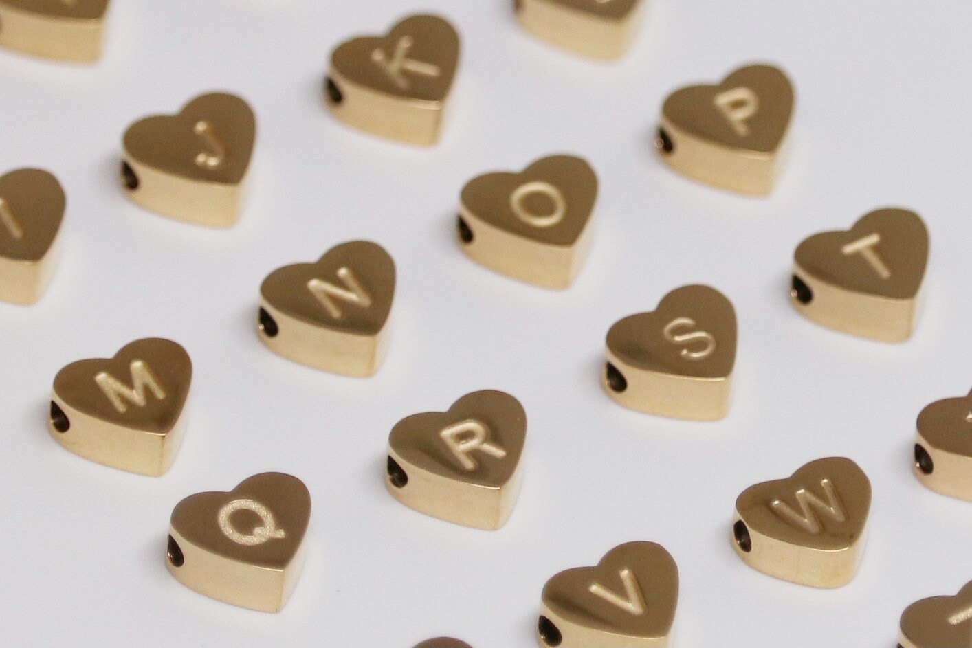 Gold Heart Initial Bead 14K Gold Letter Charm Stainless - Etsy