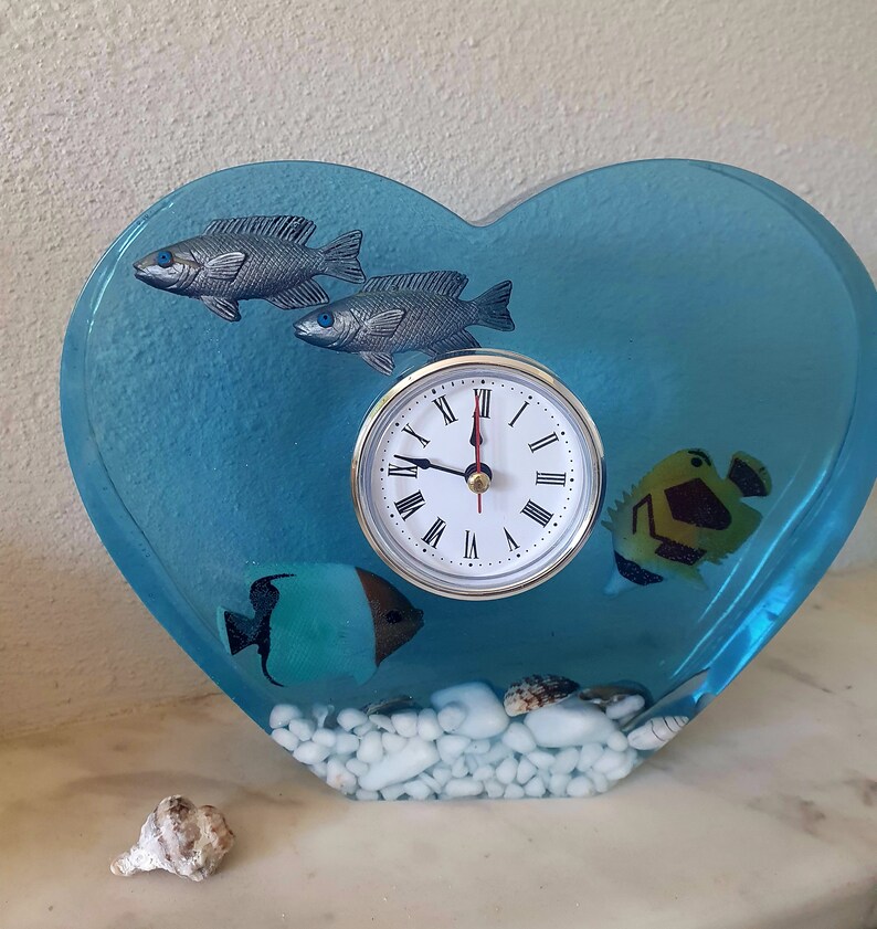 Table Heart-shape Clock, Sea Design, Customized Small Clock From Epoxy ...