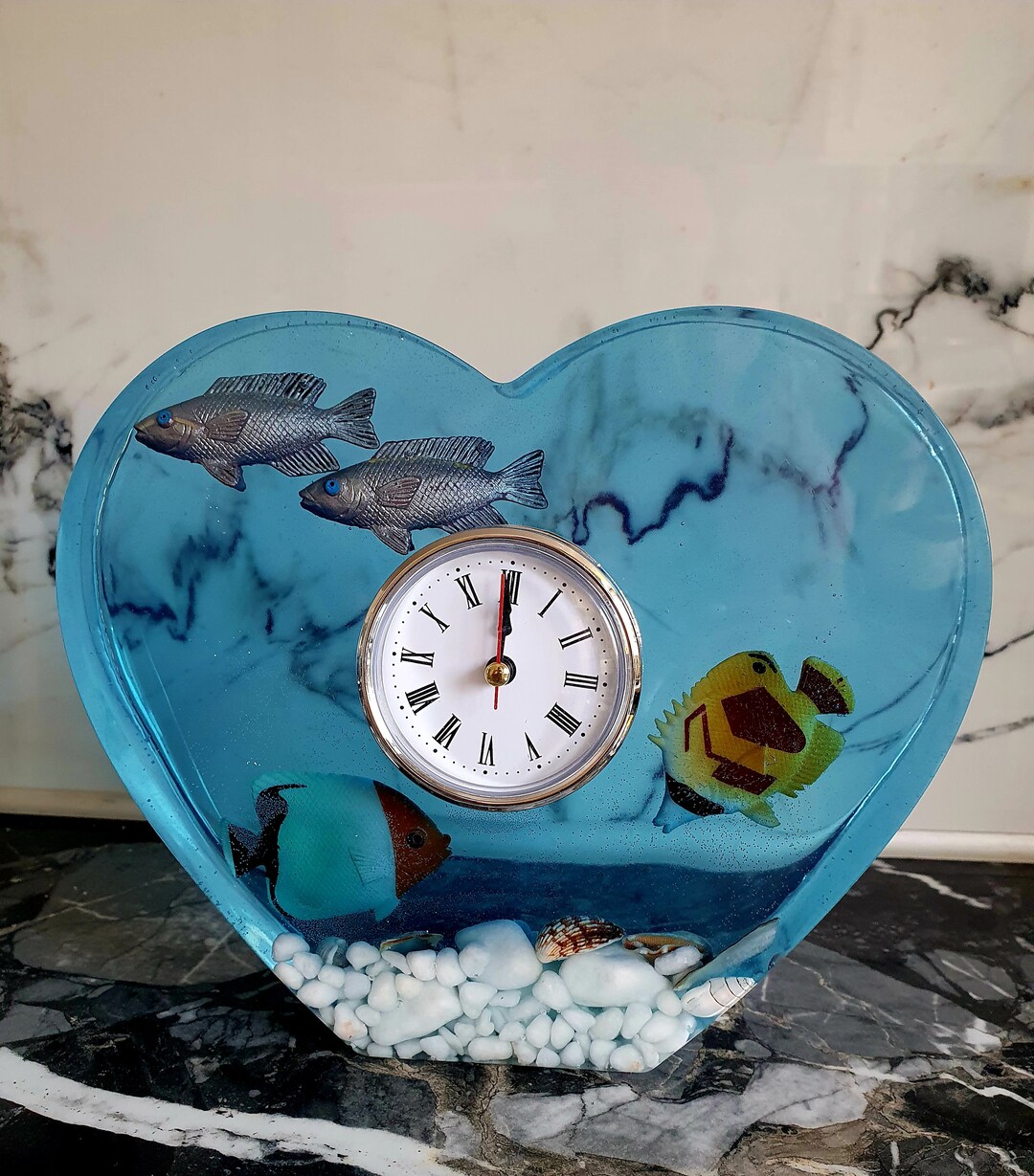 Table Heart-shape Clock, Sea Design, Customized Small Clock From Epoxy ...