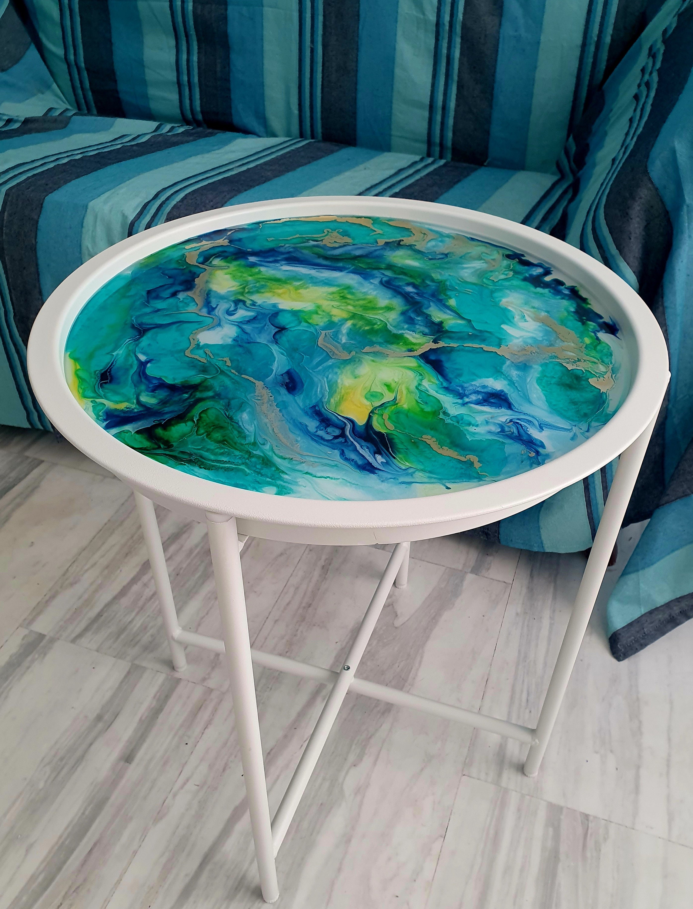17 Epoxy Bespoke Resin Coffee Table/ Turquoise Fluid Art/ Unique Coffee ...