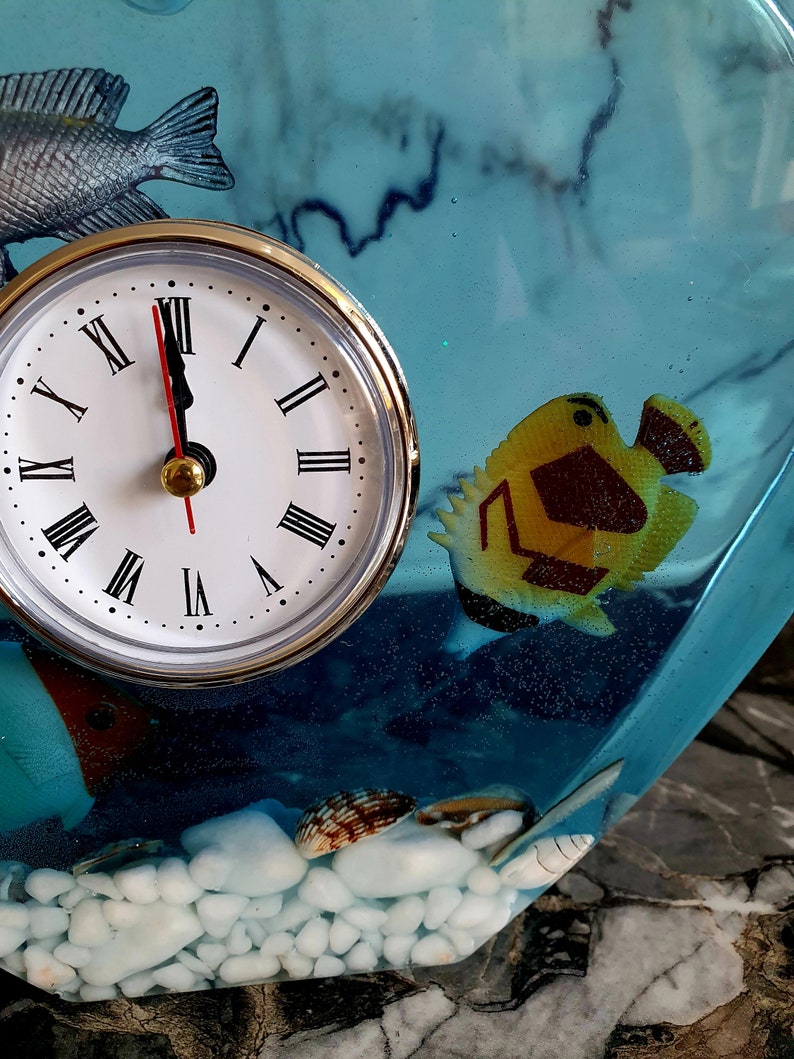 Table Heart-shape Clock, Sea Design, Customized Small Clock From Epoxy ...