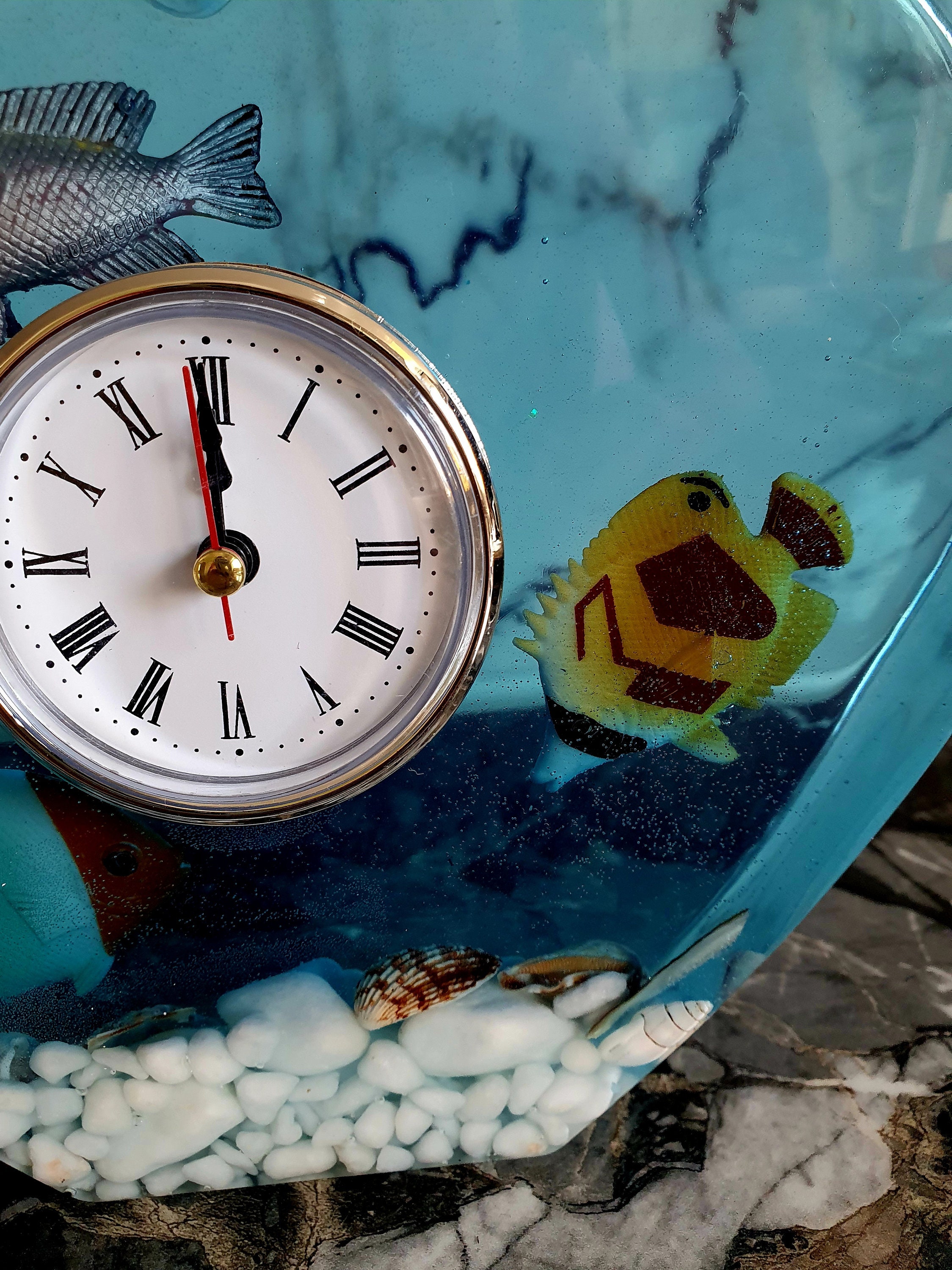 Table Heart-shape Clock, Sea Design, Customized Small Clock From Epoxy ...