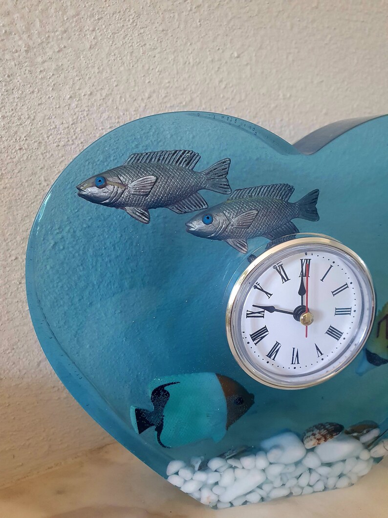 Table Heart-shape Clock, Sea Design, Customized Small Clock From Epoxy ...