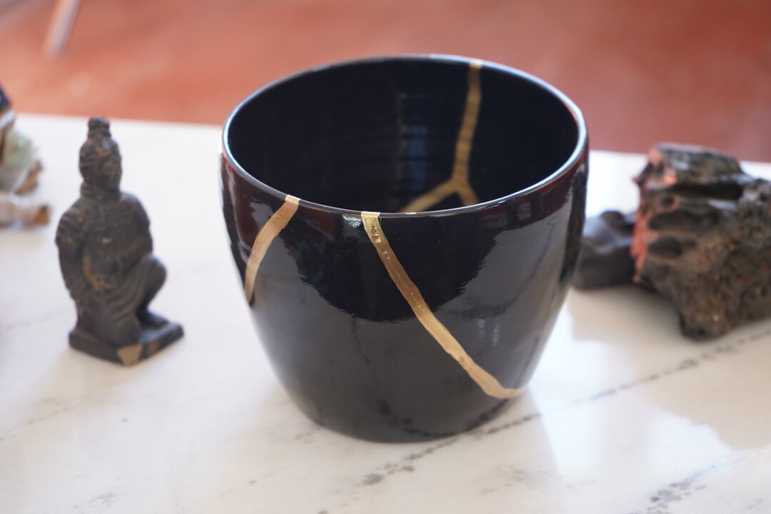 Flower Pot Kintsugi Gifts 22k Gold Anniversary Wabi - Etsy