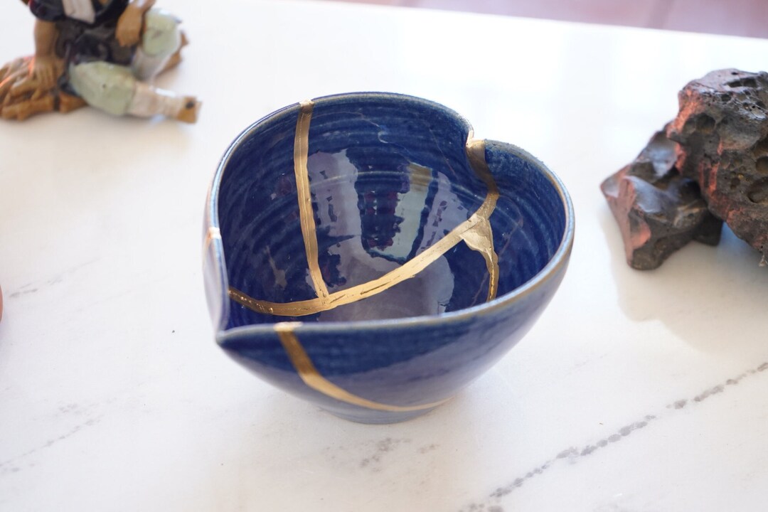 18K Gold Kintsugi Blue Heart Anniversary Gift for Her Kintsugi Gift ...
