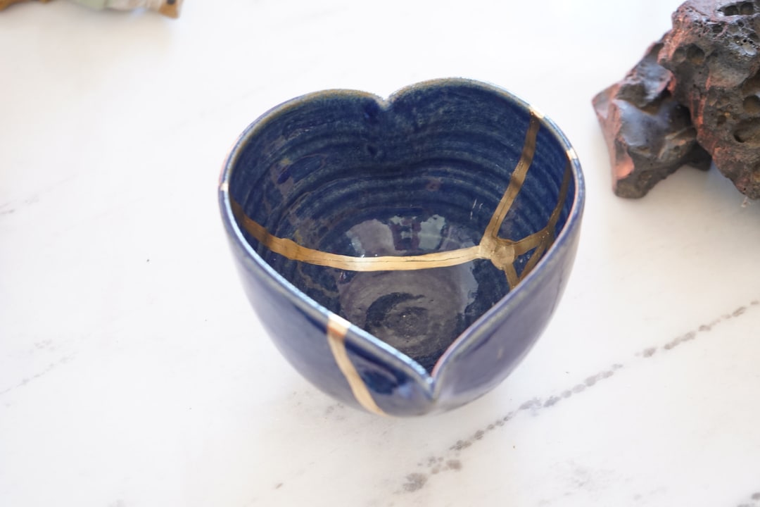 Blue Kintsugi Heart Unique Handcrafter Anniversary Gift, Gift for Her ...