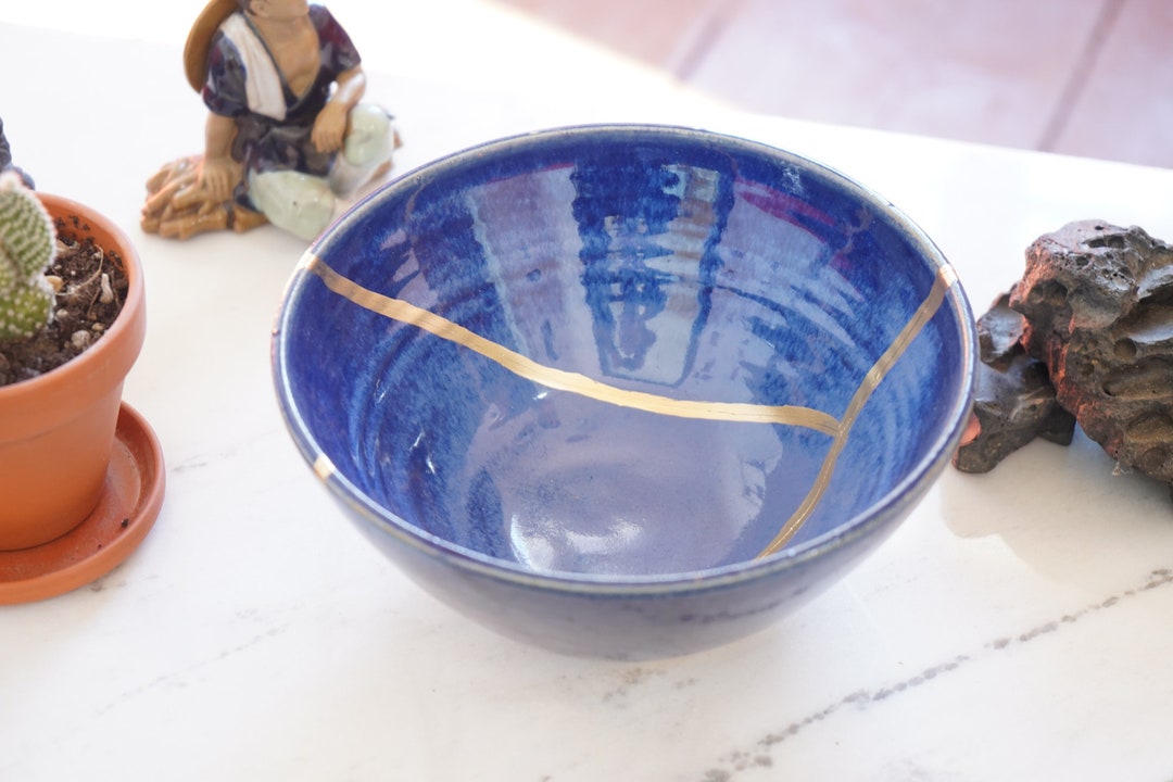 Big Kintsugi Japanese Bowl Minimalist Design Blue, - Etsy