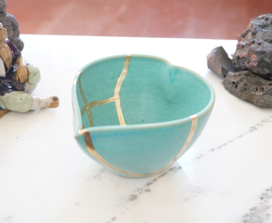 18K Gold Kintsugi Bowl Kintsugi Heart Trinket Bowl Anniversary Gift for ...