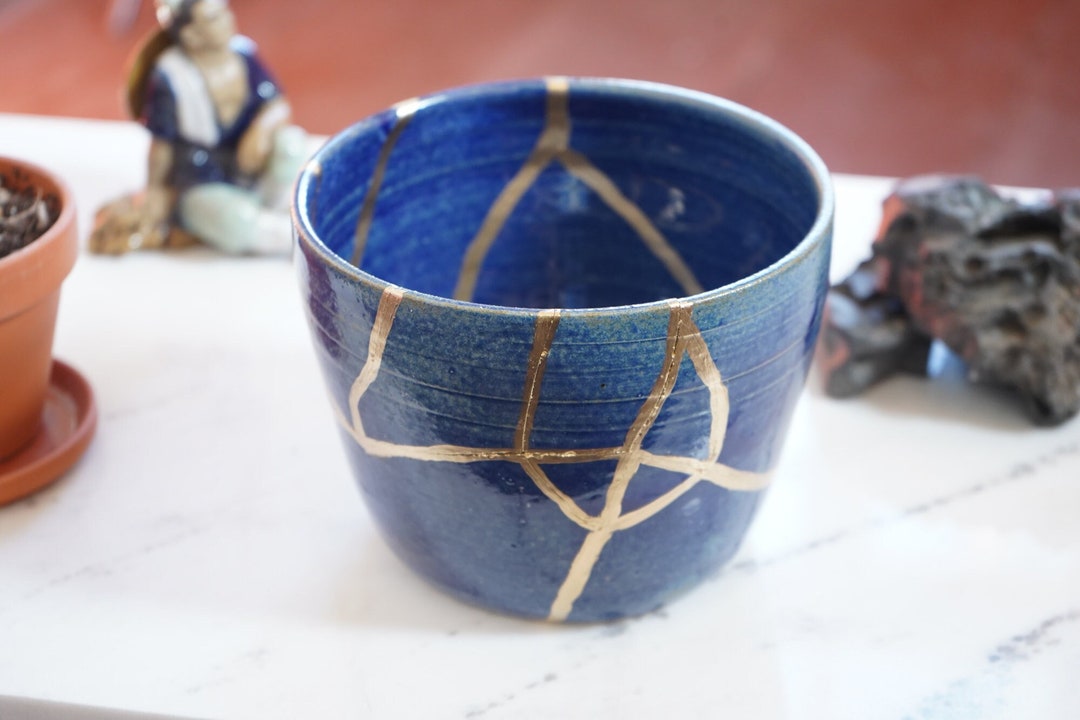 18K Gold Kintsugi Flower Pot Custom Flower Pot Housewarming Gift Plant ...