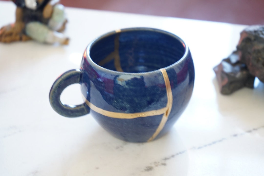 Deep Blue Kintsugi Cup Anniversary Gift, Gift for Her, - Etsy