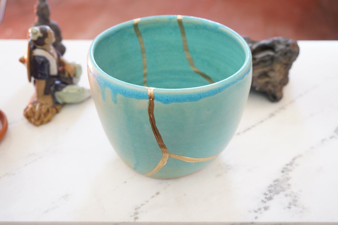 Kintsugi Turquoise Pottery Flower Pot Planter Pot Ceramic Pot Plant Pot ...