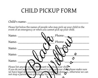 Child Pick up Authorization Form - Etsy