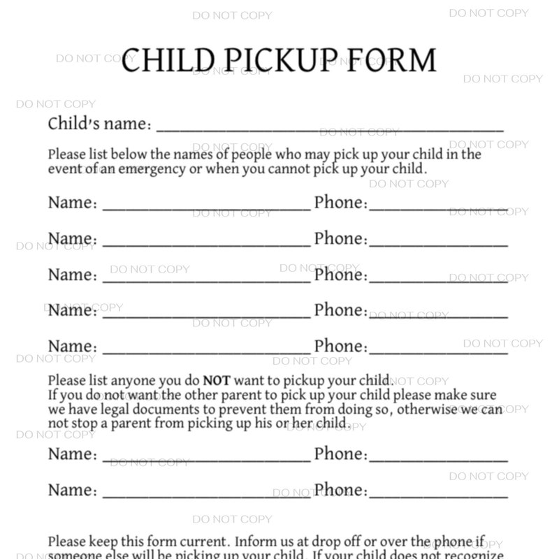 Daycare Pick up Form - Etsy