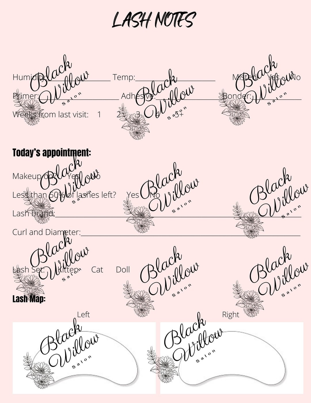 Lash Notes for Client Records - Etsy