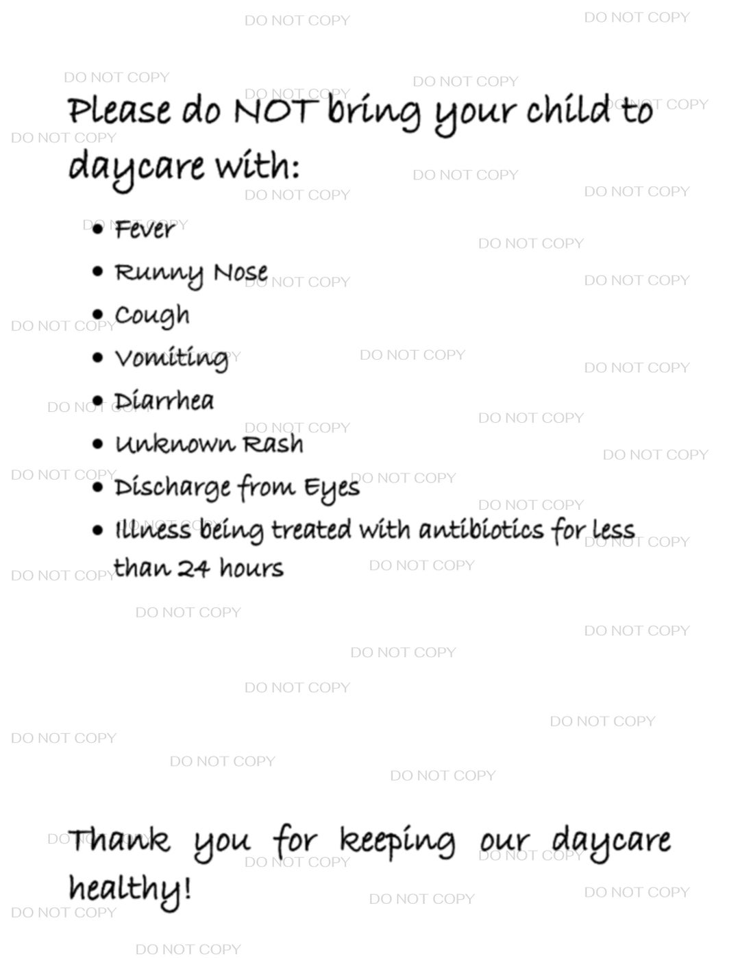 Childcare Sick Policy PDF Digital File - Etsy