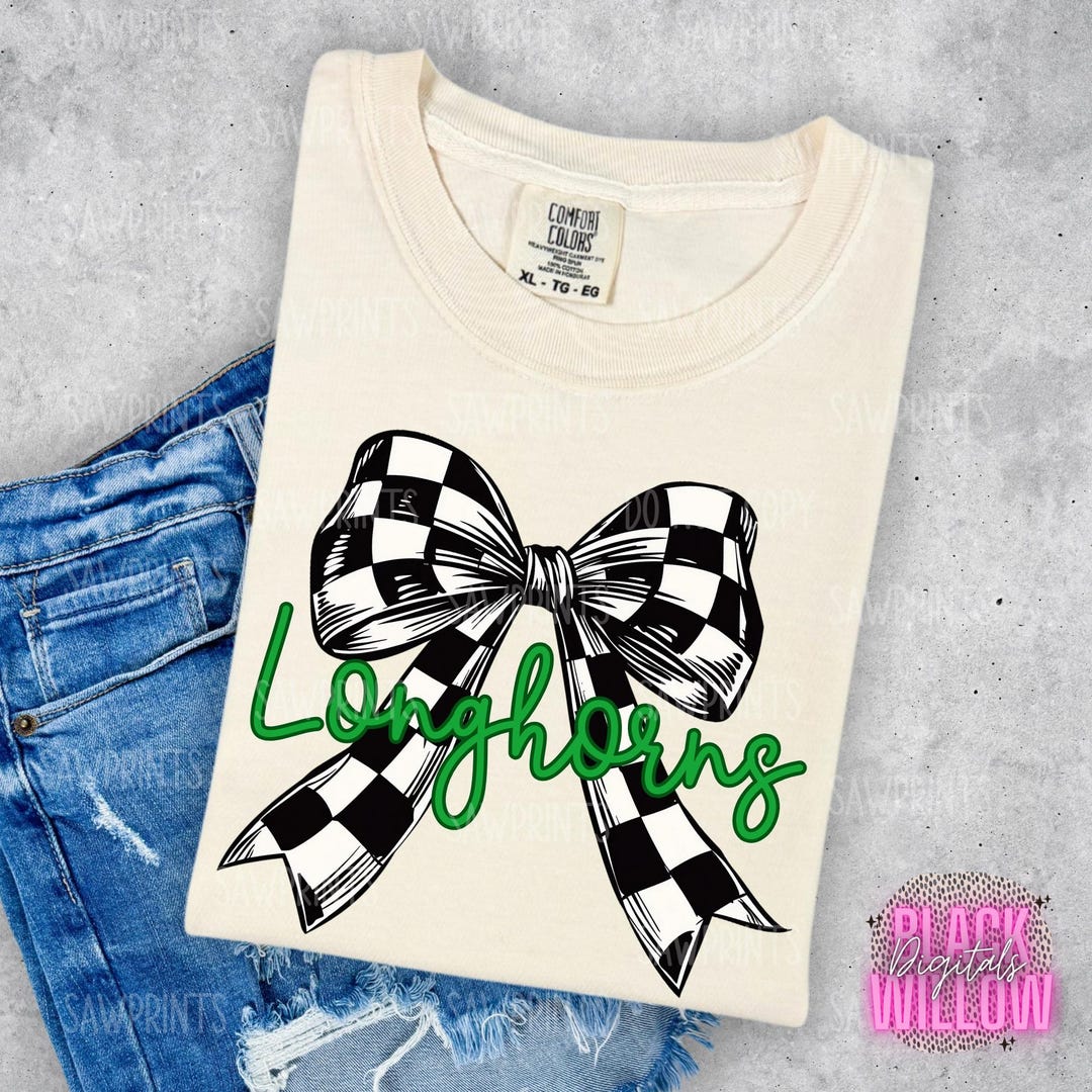 Green Longhorns Checkered Coquette Bow Mascot | PNG Digital Download ...