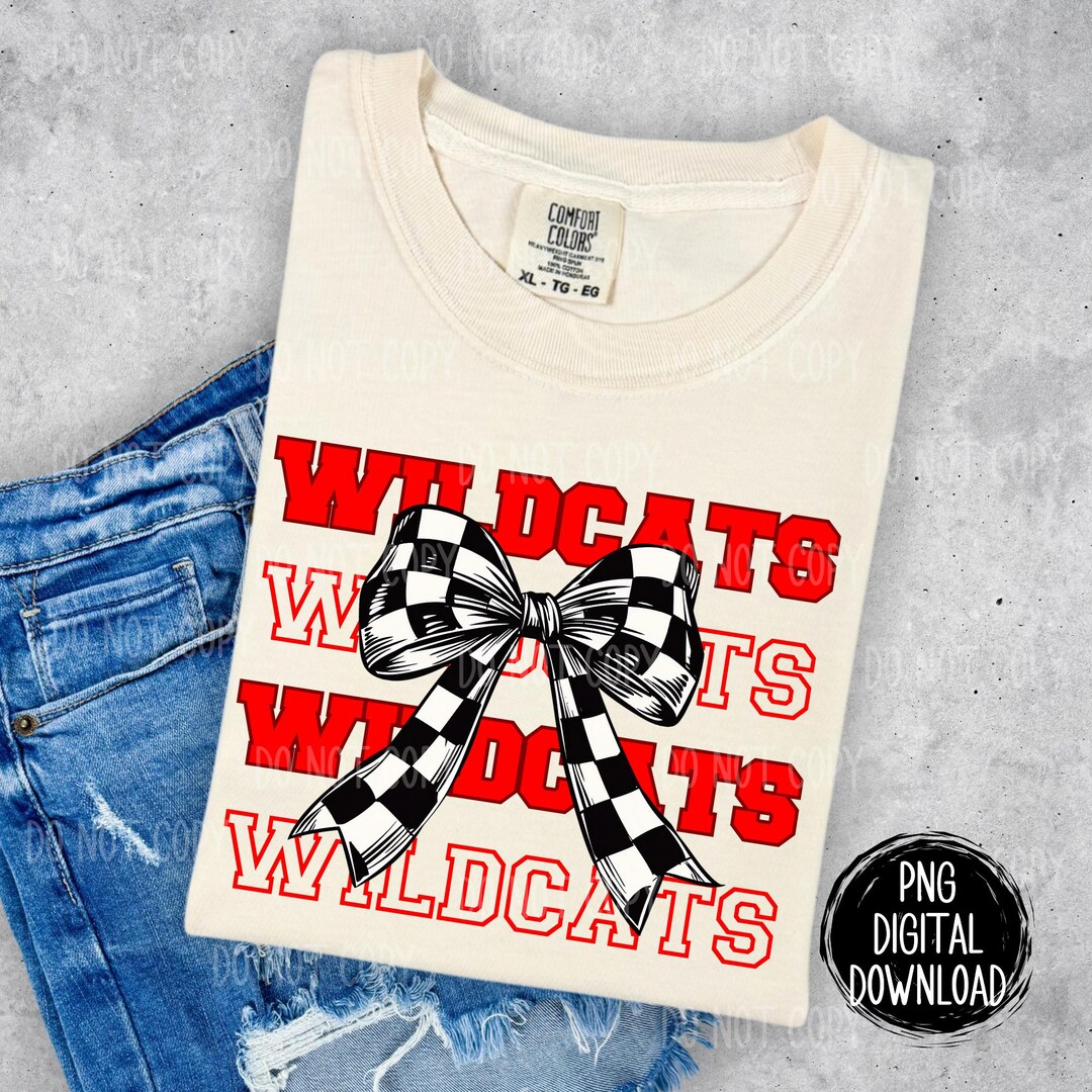 Red Wildcats Checkered Coquette Bow Stacked Mascot | PNG Digital ...
