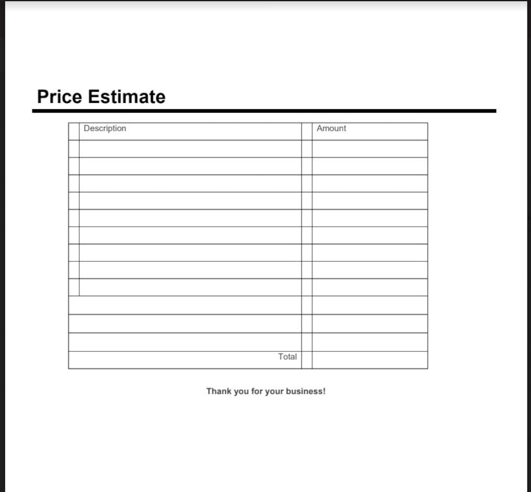 Price Estimate Form - Etsy