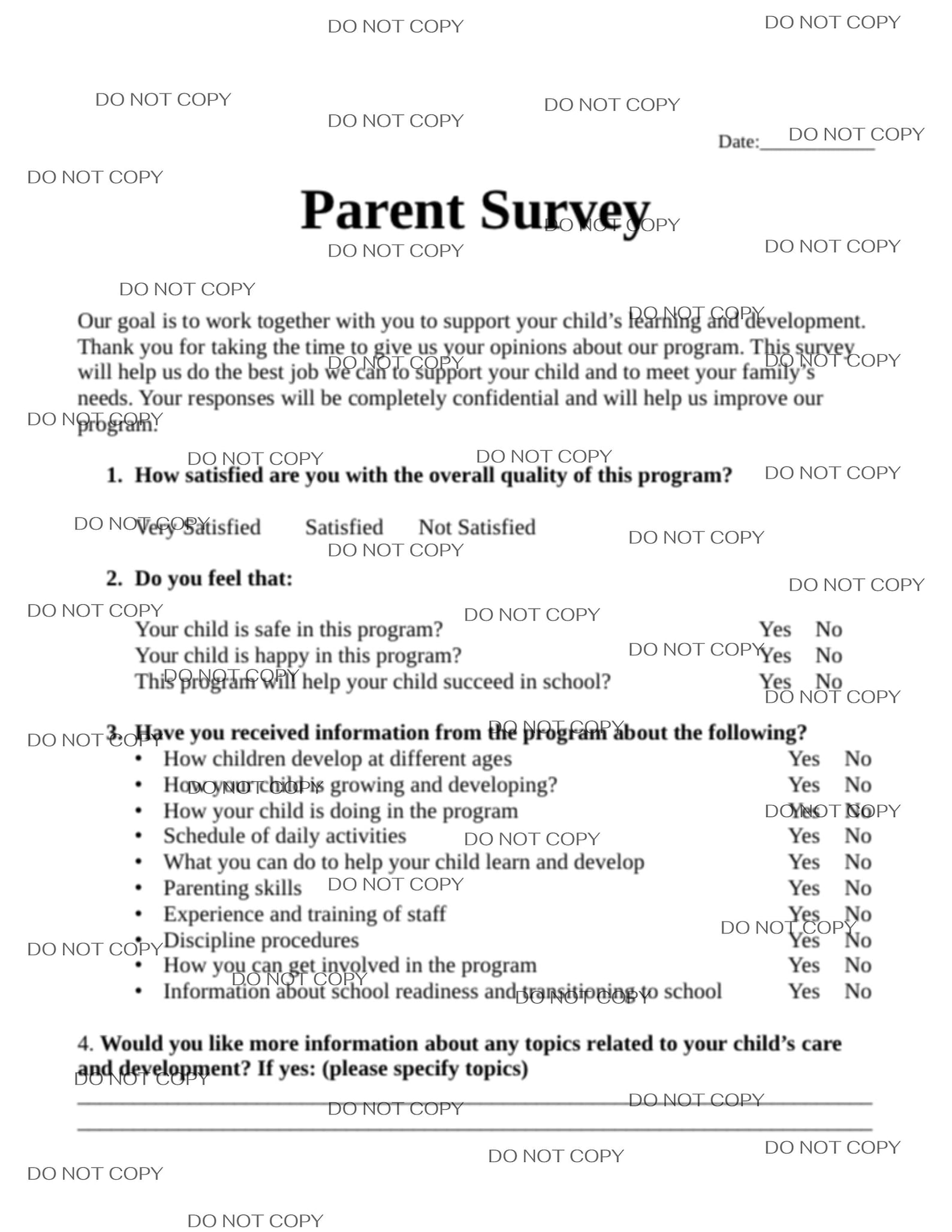 Childcare Parent Survey PDF Digital Download - Etsy