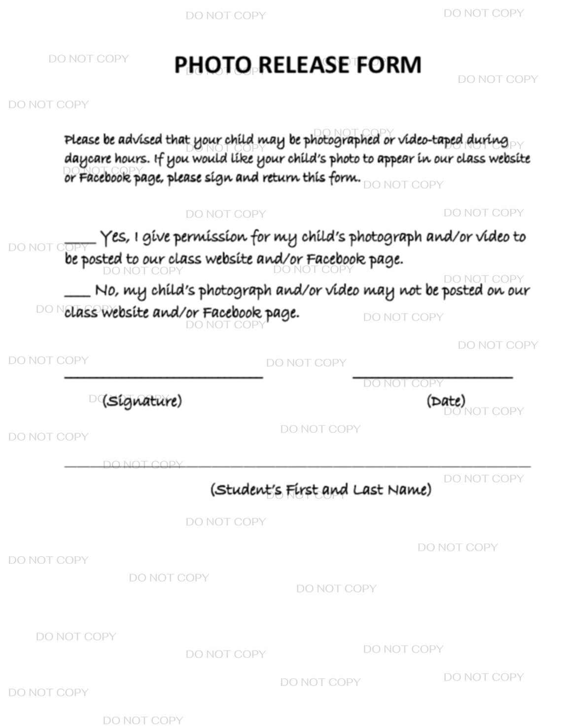 Childcare Photo Release Form PDF Digital Download - Etsy