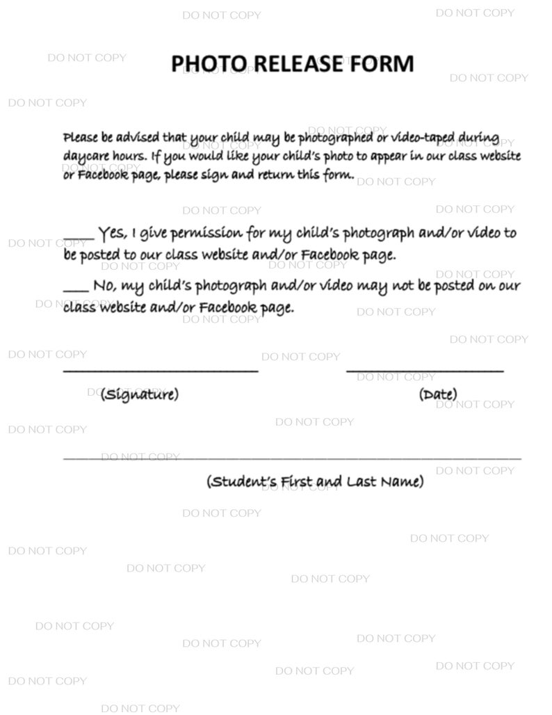 Childcare Photo Release Form PDF Digital Download - Etsy