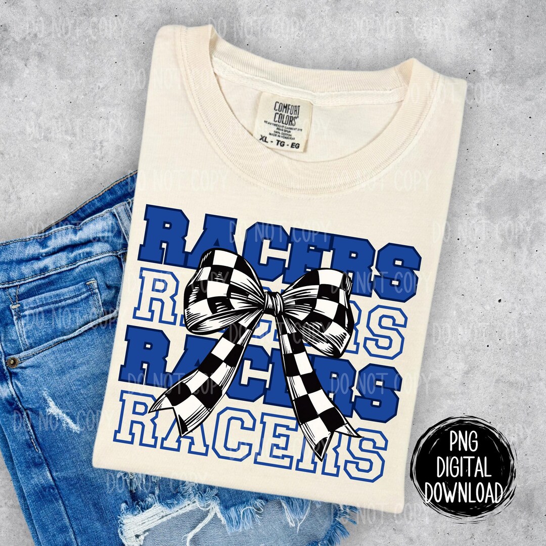 Blue Racers Checkered Coquette Bow Stacked Mascot | PNG Digital ...