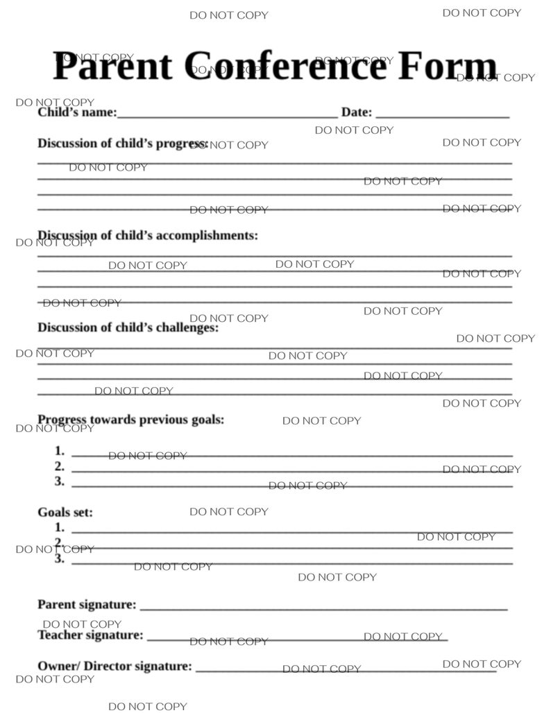 Childcare Parent Conference Form PDF Digital Download - Etsy