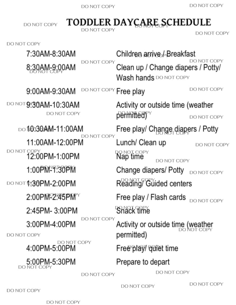 Childcare Toddler Schedule PDF Digital Download - Etsy