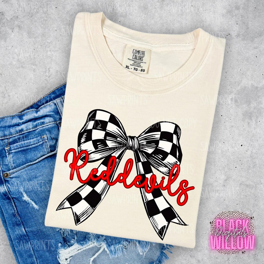 Red Devils Checkered Coquette Bow Mascot | PNG Digital Download ...