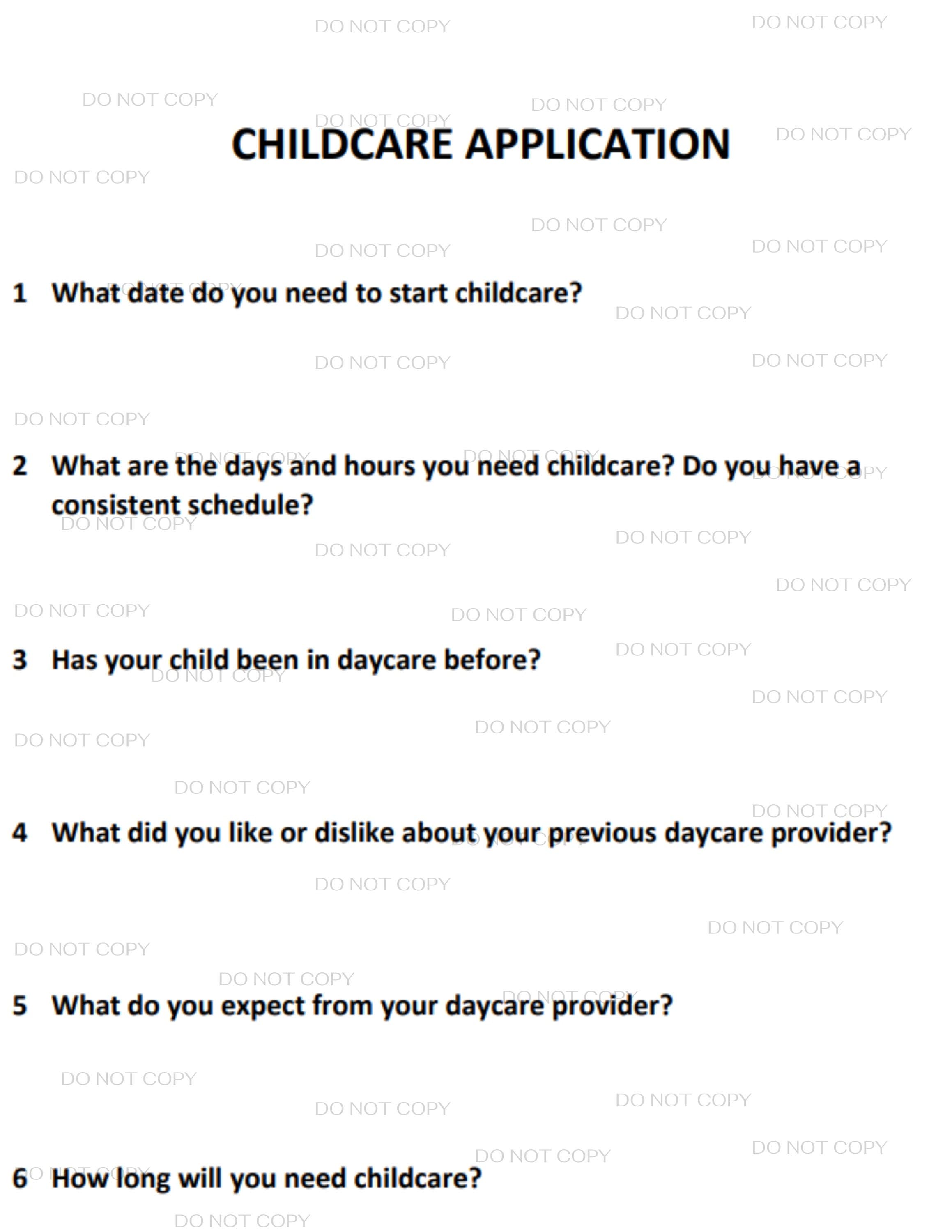 Childcare Application PDF Download - Etsy