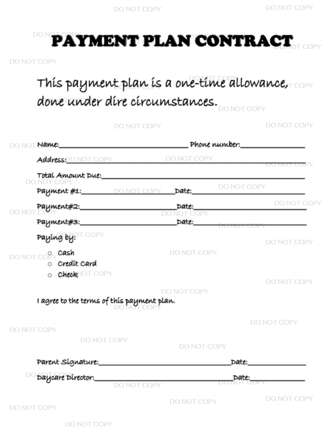 Childcare Late Payment Plan Contract PDF Digital Download - Etsy