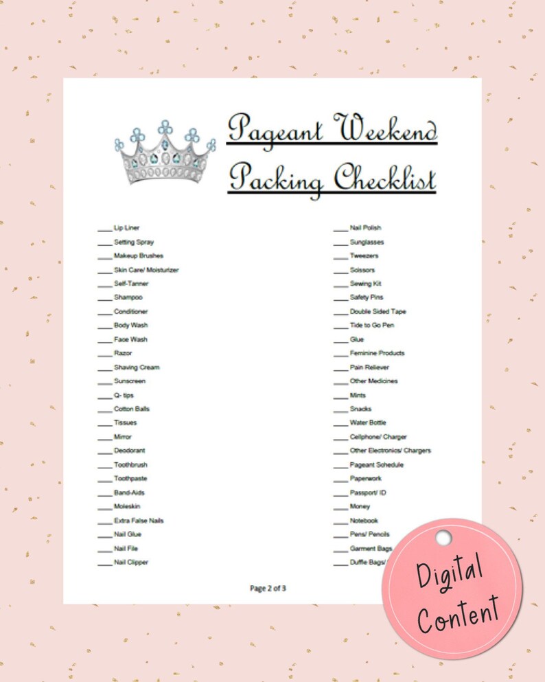 Pageant Weekend Packing Checklist - Etsy