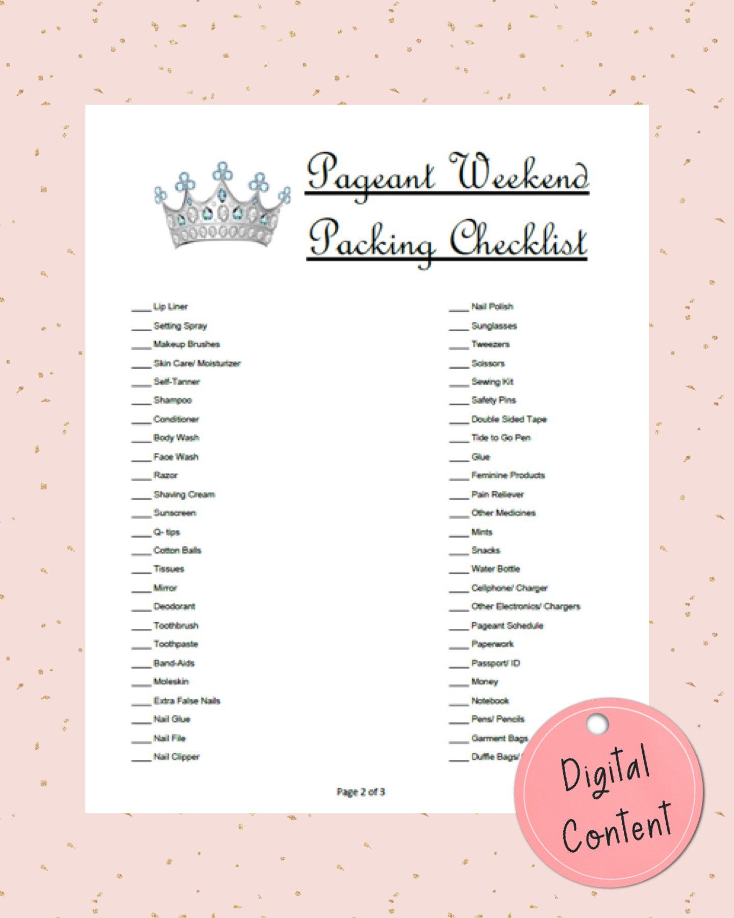 Pageant Weekend Packing Checklist - Etsy