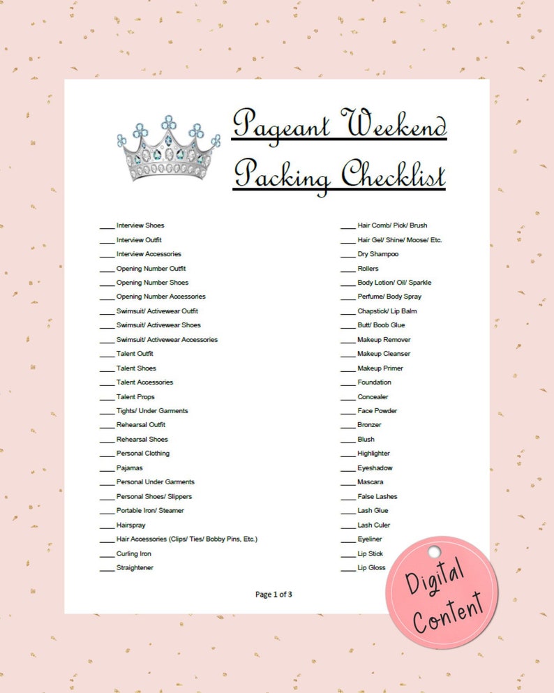 Pageant Weekend Packing Checklist - Etsy