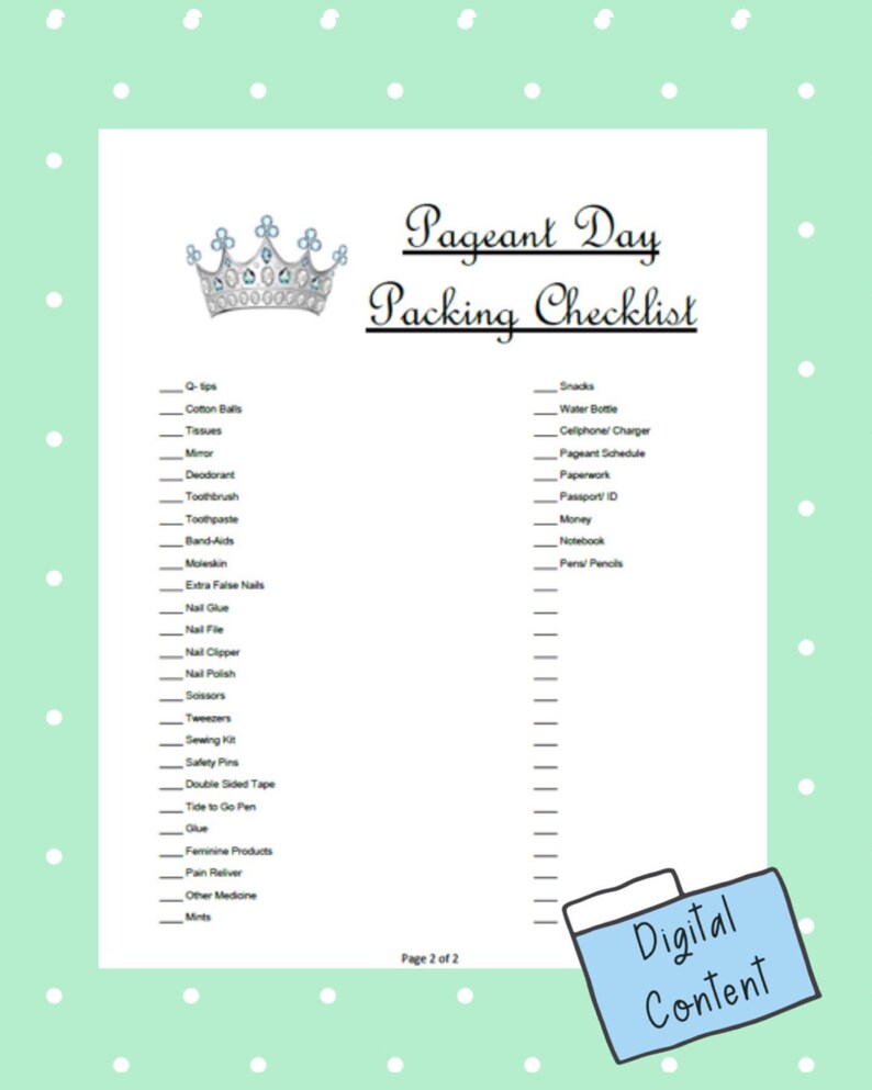 Pageant Day Packing Checklist - Etsy