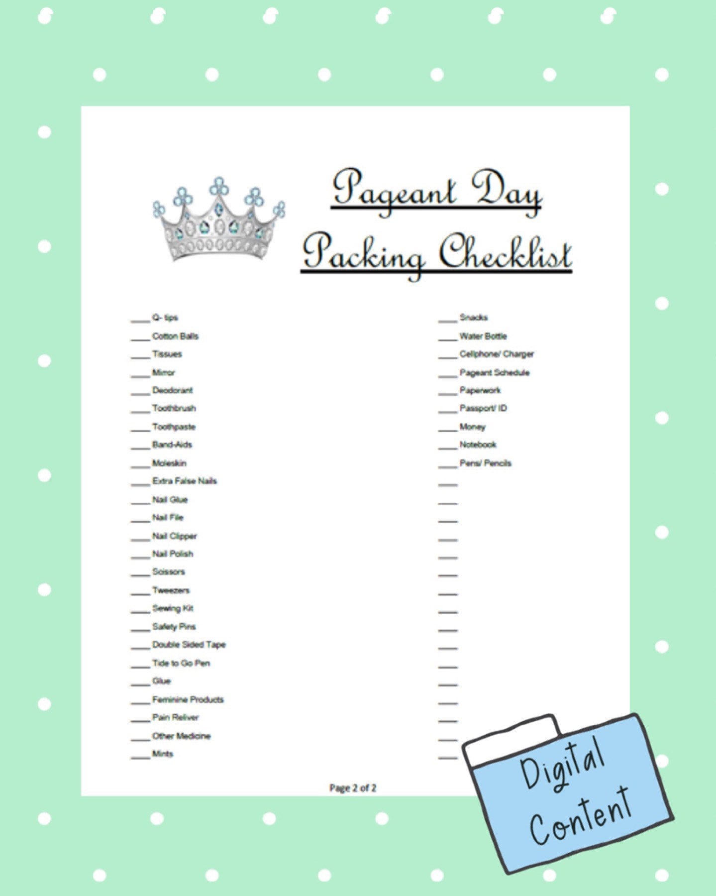 Pageant Day Packing Checklist - Etsy